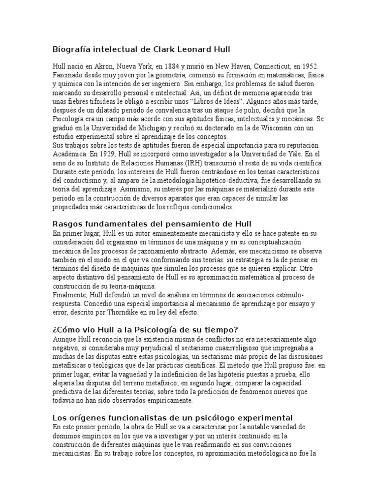 Biografía Intelectual de Clark Leonard Hull | PDF | Método científico ...