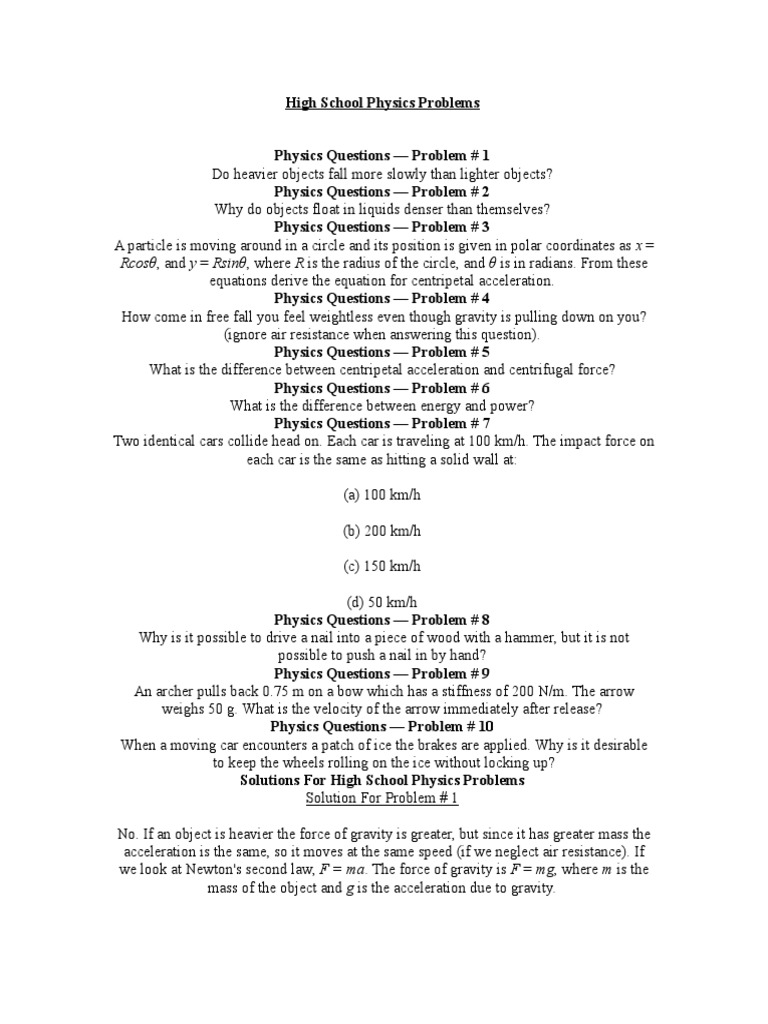 High School Physics Problems | PDF | Force | Acceleration