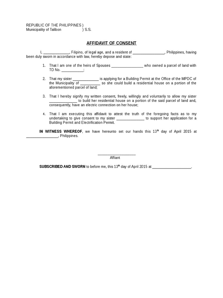 Affidavit of Consent - Permit | PDF | Affidavit | Government Information