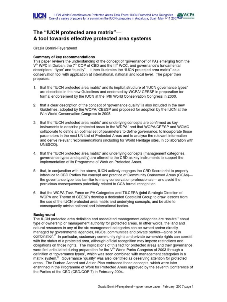 IUCN Protected Area Matrix | PDF | Protected Area | Governance