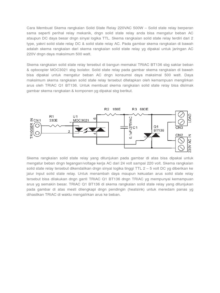 Cara Membuat Skema Rangkaian Solid State Relay 220VAC 500W | PDF