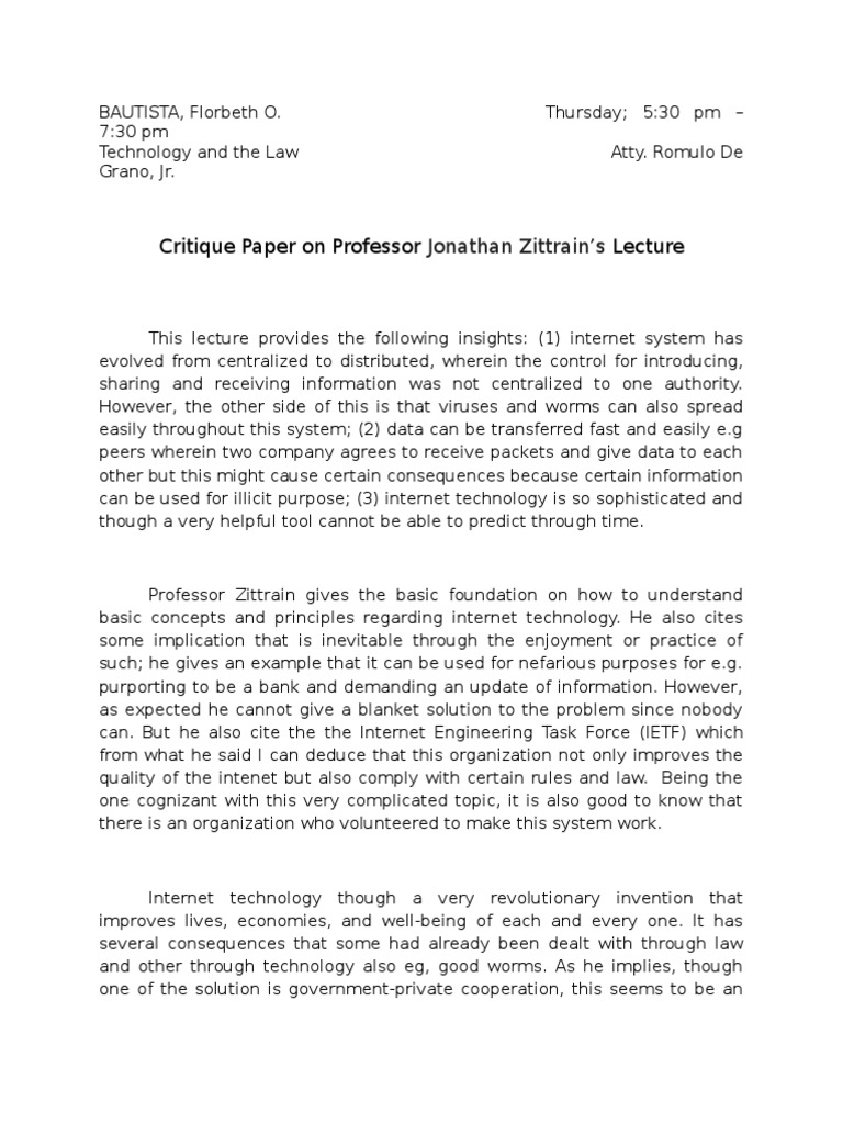 Critique Paper No. 3 | PDF | Jurisprudence | Internet