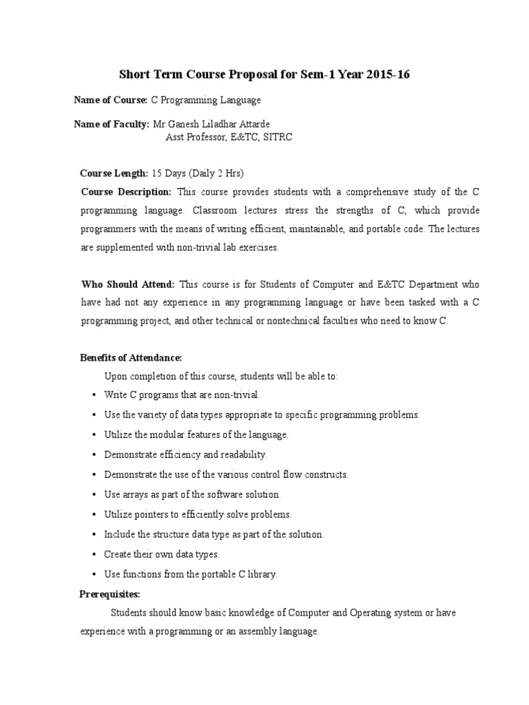 C Course Proposal Pdf C Programming Language Pointer Computer Programming