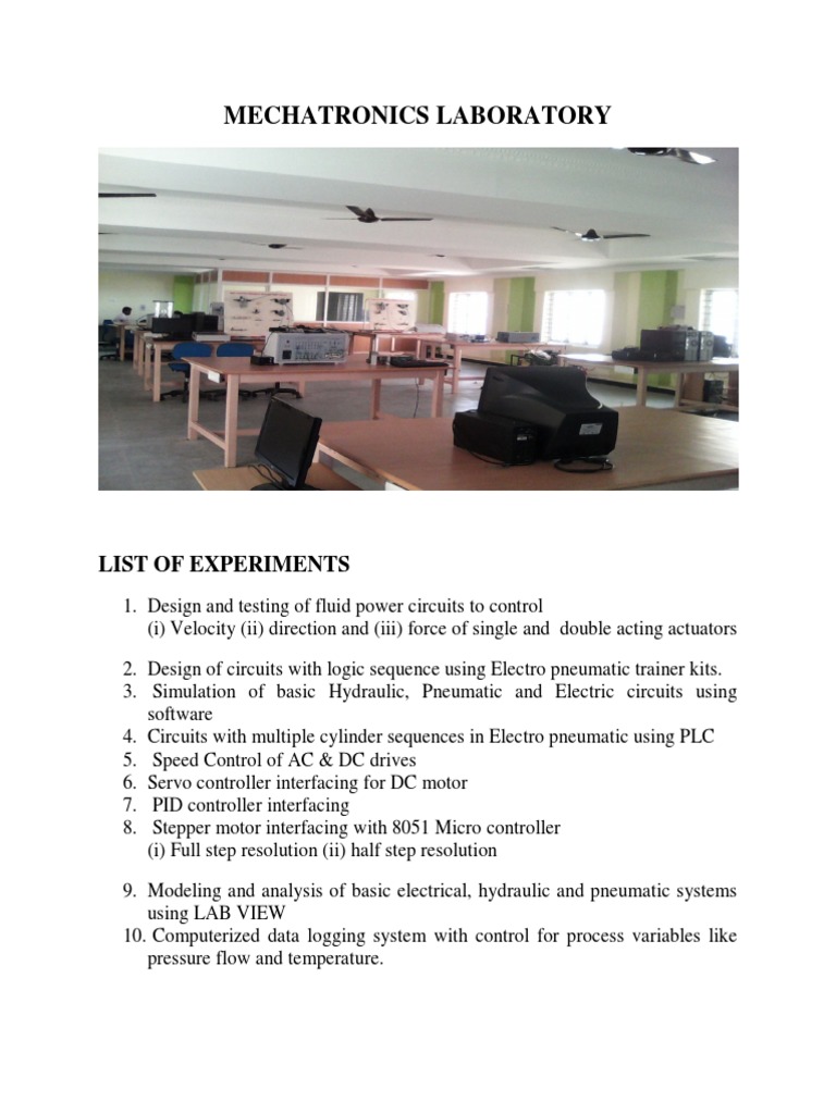 Mechatronics Laboratory: List of Experiments | PDF