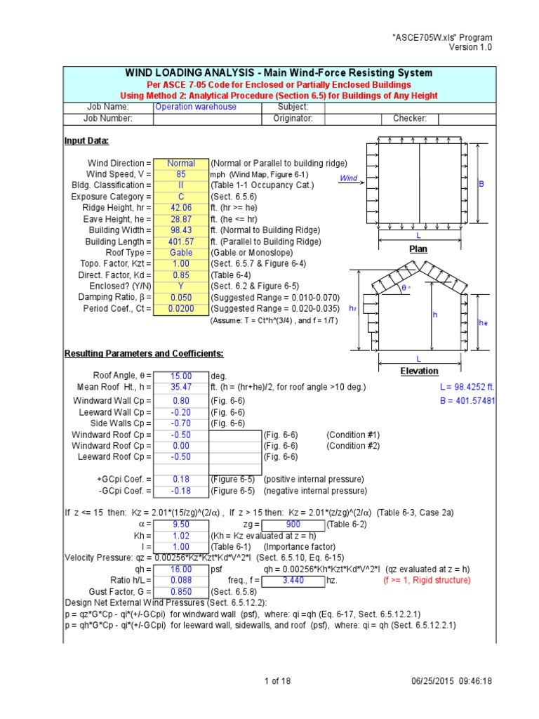 Wind Load Base ASCE 7-05 for Operation Warehouse | Windward And Leeward ...