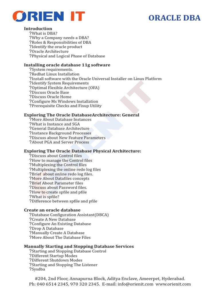 Oracle-DBA Trainining in Hyderabad | PDF | Oracle Database | Databases