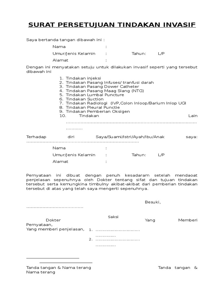 Surat Persetujuan Tindakan Invasif | PDF | Hukum