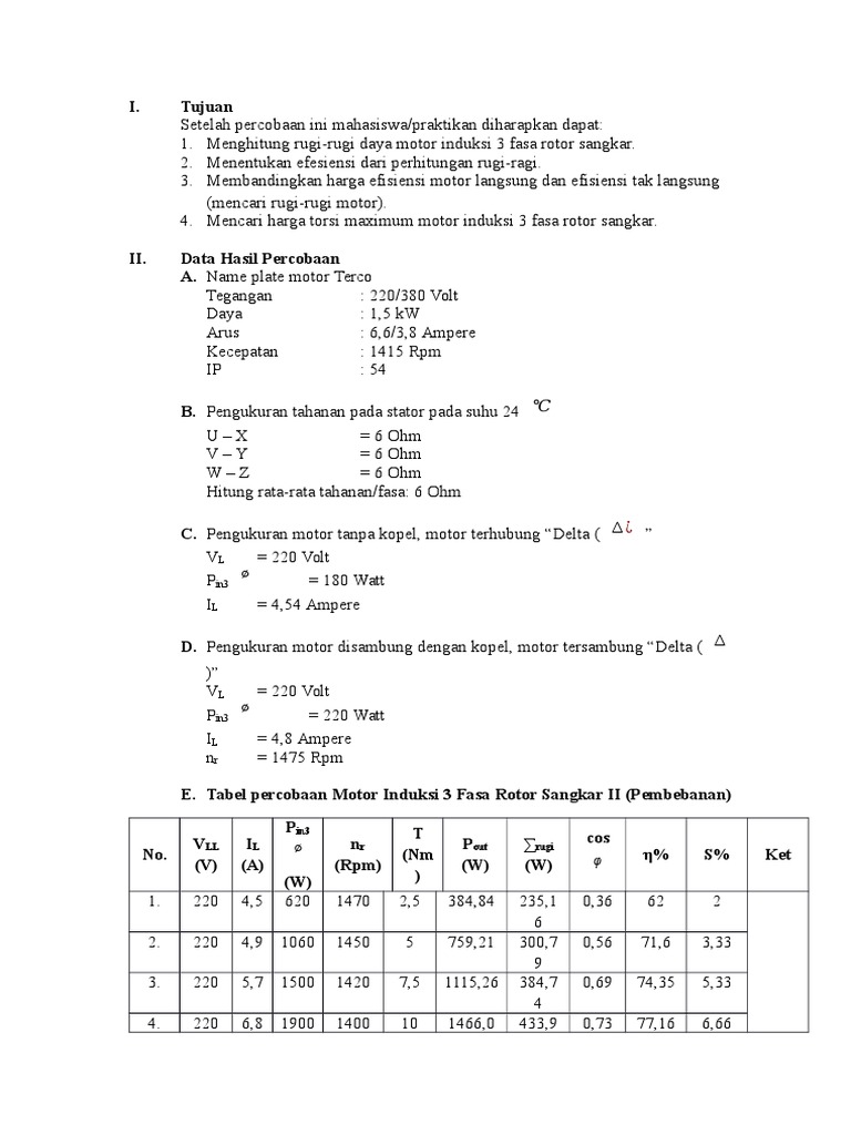 JOB SHEET 5 (Motor Induksi 3 Fasa Rotor Sangkar II) | PDF