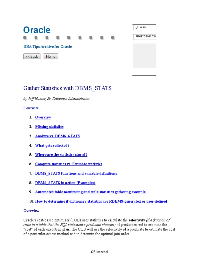 Gather Statistics With DBMS - STATS | PDF | Database Index | Oracle Database