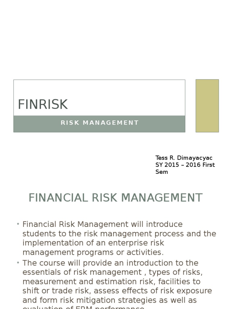 Financial Risk Management | PDF | Risk Management | Insurance