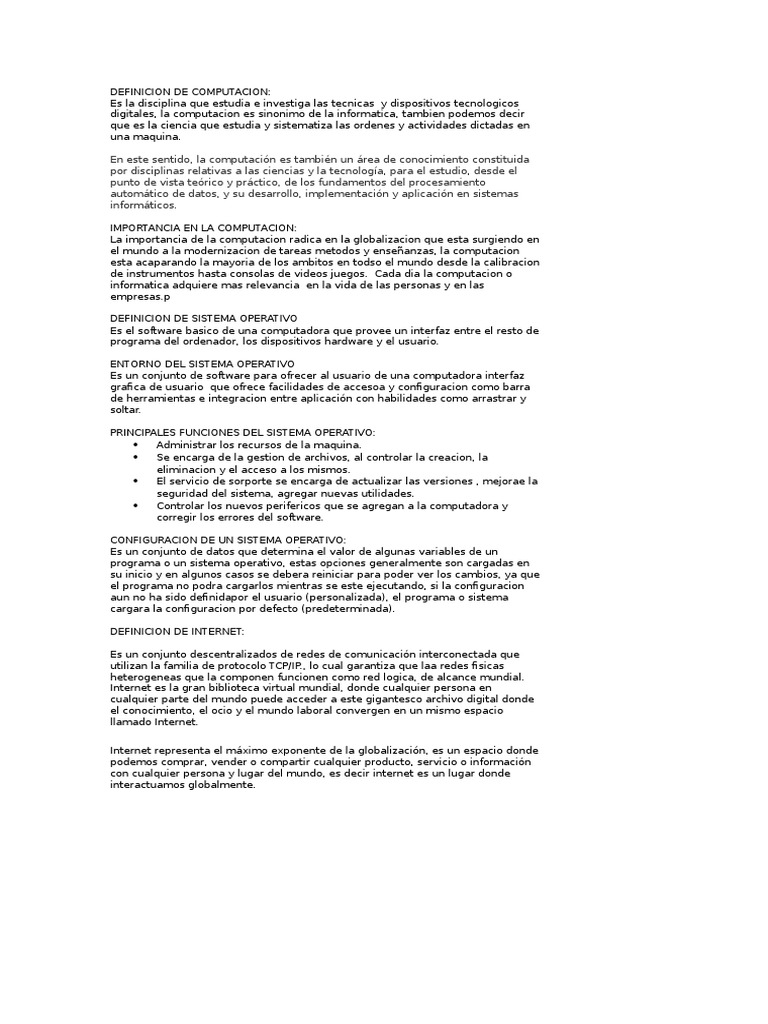 Definicion de Computacion | PDF | Internet | Sistema operativo