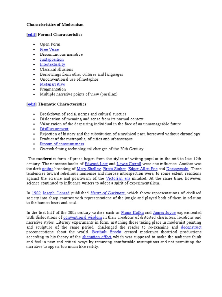 Characteristics of Modernism | PDF | English Literature | Victorian ...