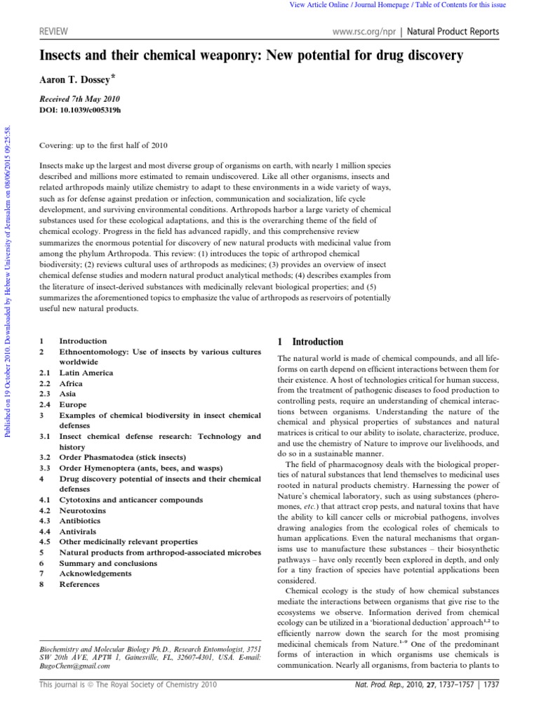 Insect Chemical Ecology for Drug Discovery | PDF | Natural Products ...