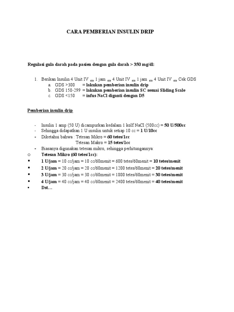 Cara Pemberian Insulin Drip | PDF