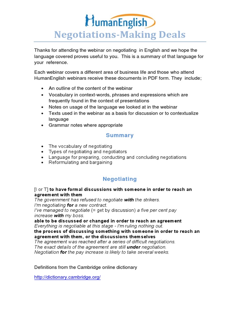 English For Negotiations Making Deals | PDF | Bargaining | Negotiation