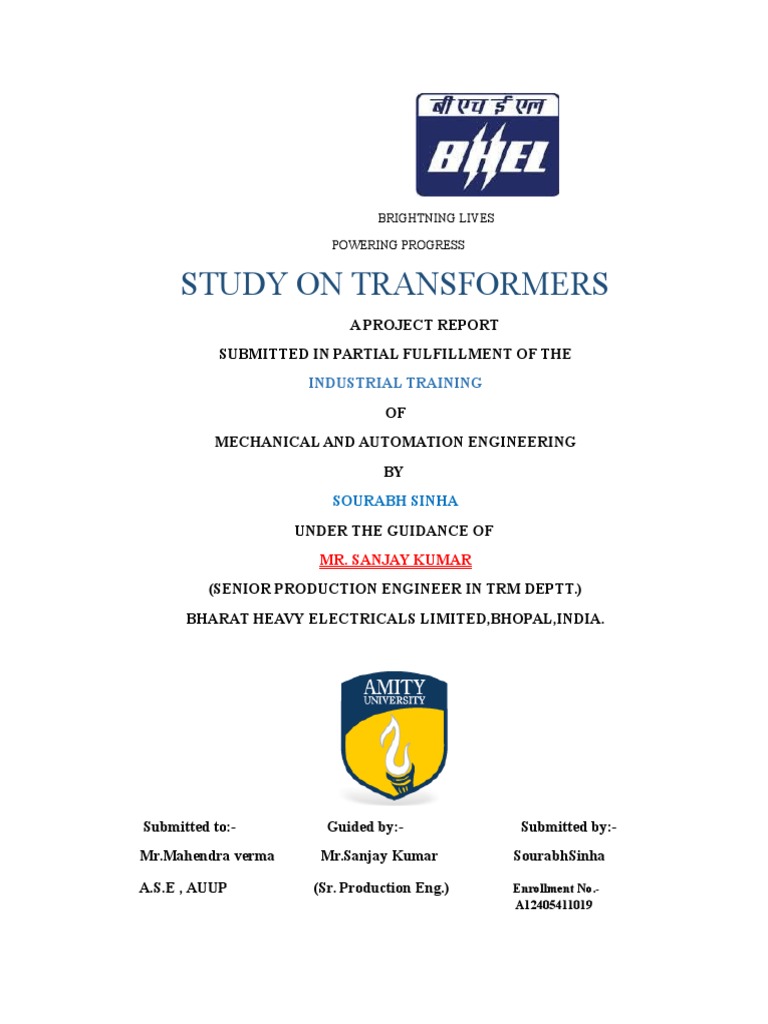 Bhel (Transformer) Major Training | PDF | Capacitor | Electric Power System