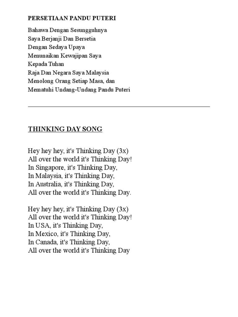 Thinking Day Song for Girl Guides | PDF