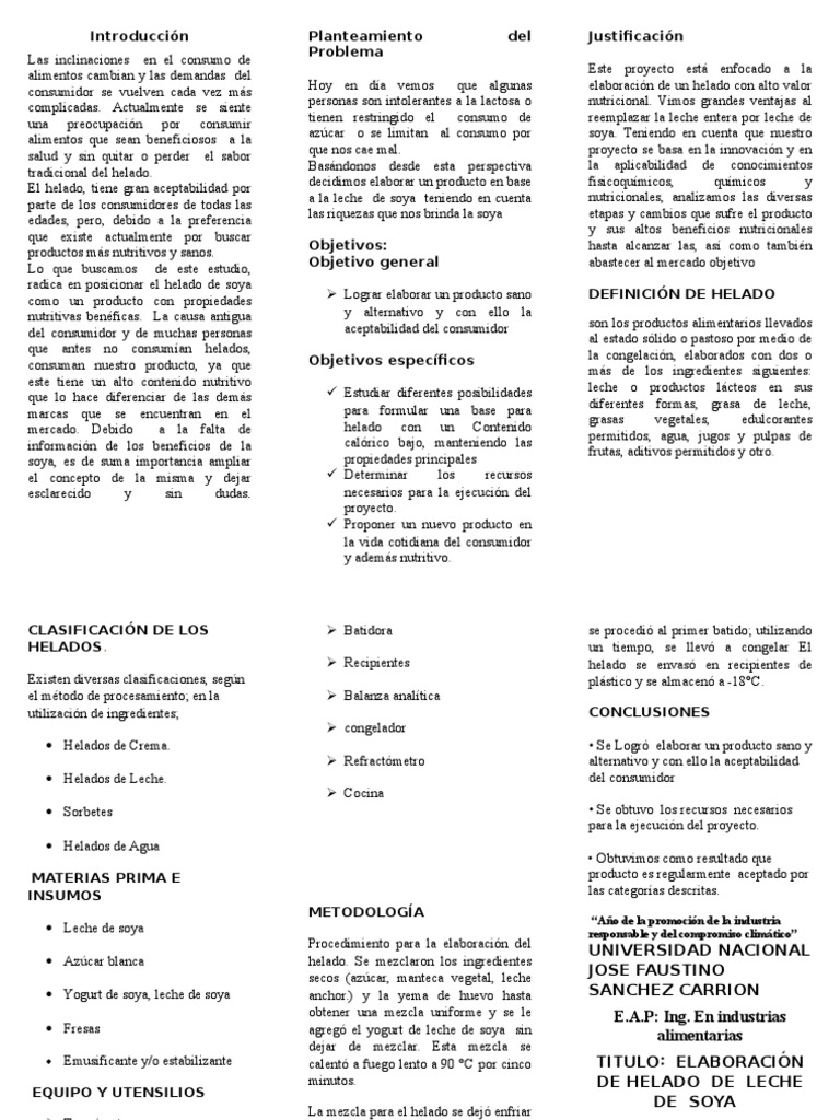 Triptico Helado de Soya | PDF | Helado | Leche