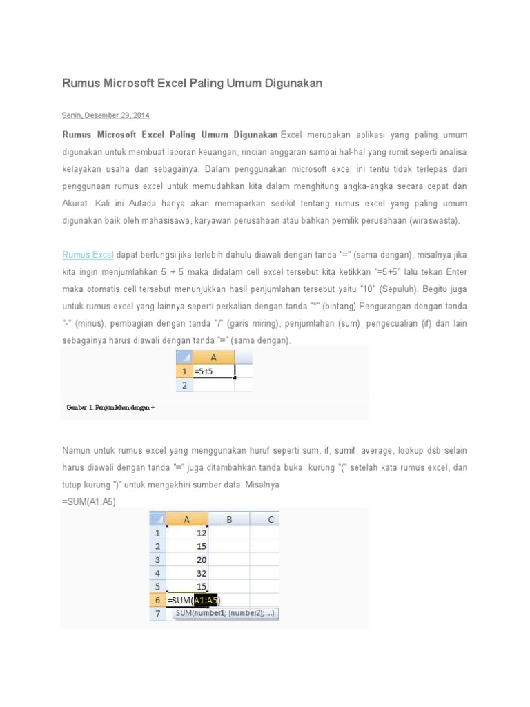 Rumus Microsoft Excel Paling Umum Digunakan | PDF