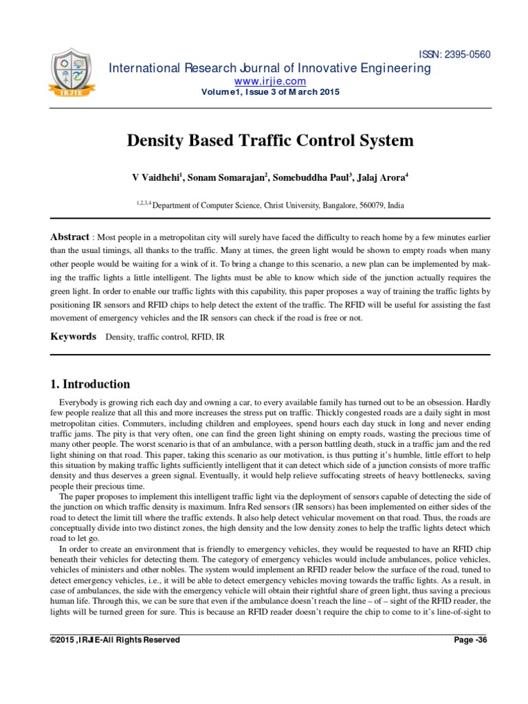 Density Based Traffic Control System Pdf Traffic Traffic Light