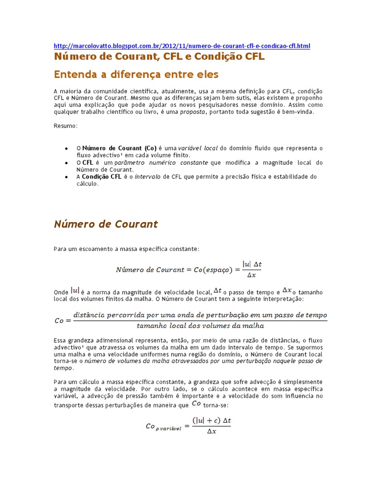 Numero de Courant CFL e Condicao CFL | PDF | Tempo | Cálculo