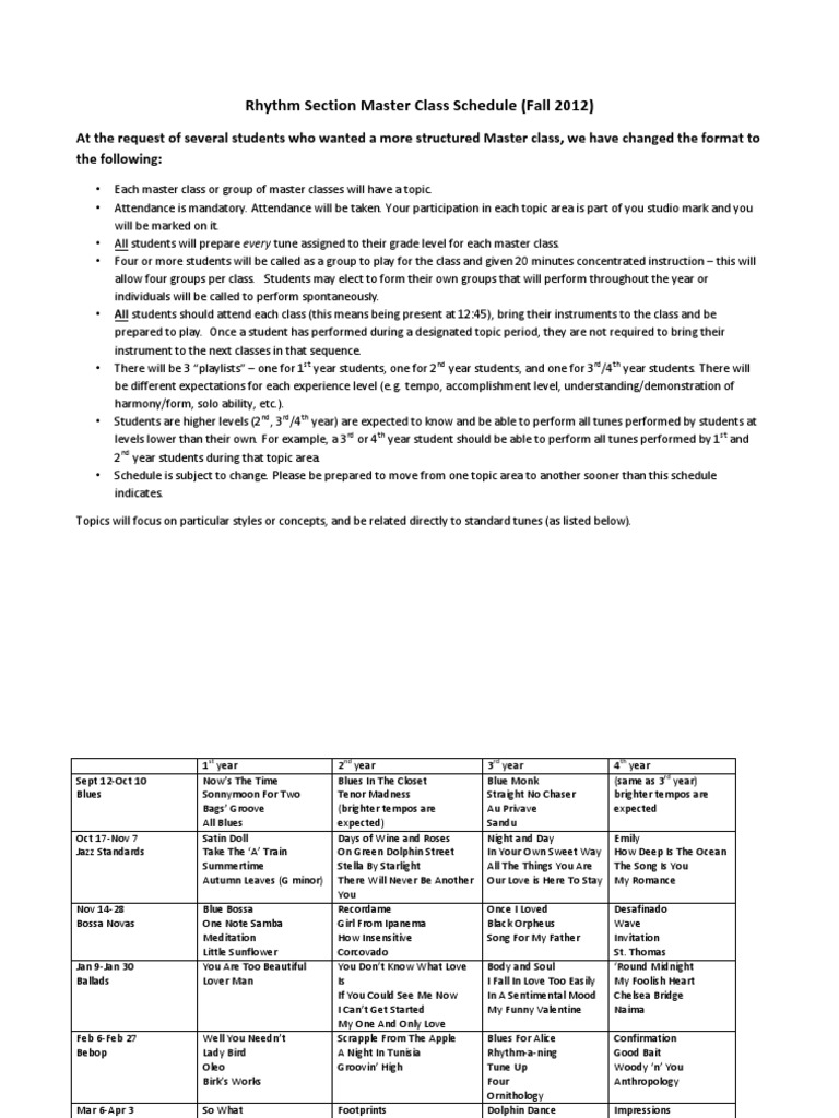 Rhythm Section Master Class Schedule (Fall 2012) | PDF | Performing ...