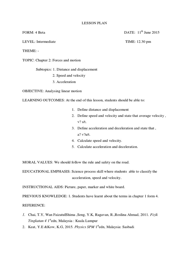 Lesson Plan | PDF | Acceleration | Speed