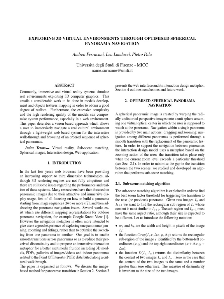 Exploring 3D Virtual Environments Through Optimised Spherical Panorama Navigation | PDF ...