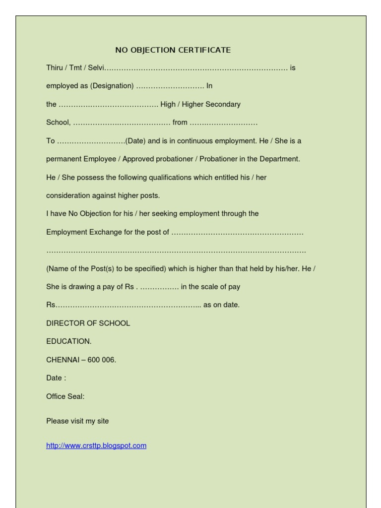 No Objection Certificate | PDF