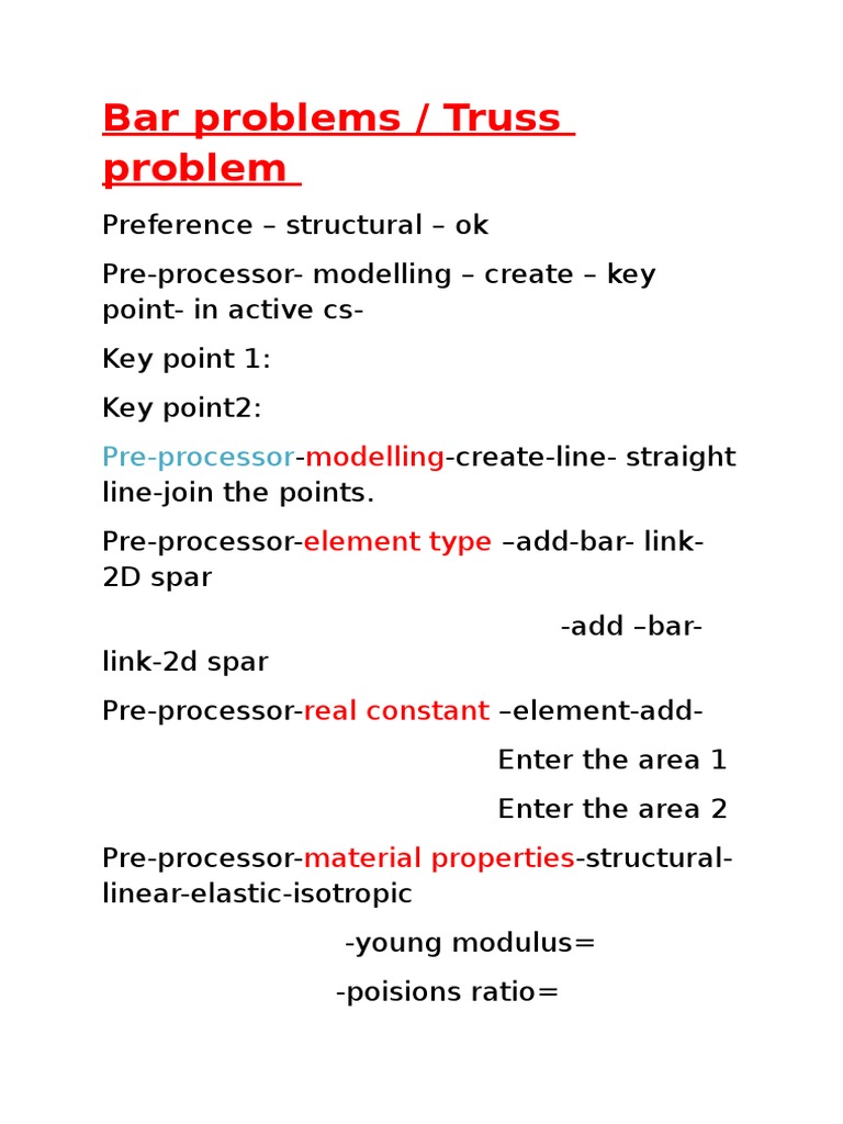 Bar Problems / Truss Problem: Pre-Processor | PDF | Chemical Product ...