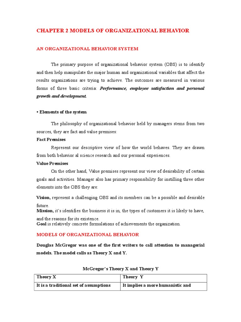 Models of Organizational Behavior | PDF | Leadership | Organizational ...