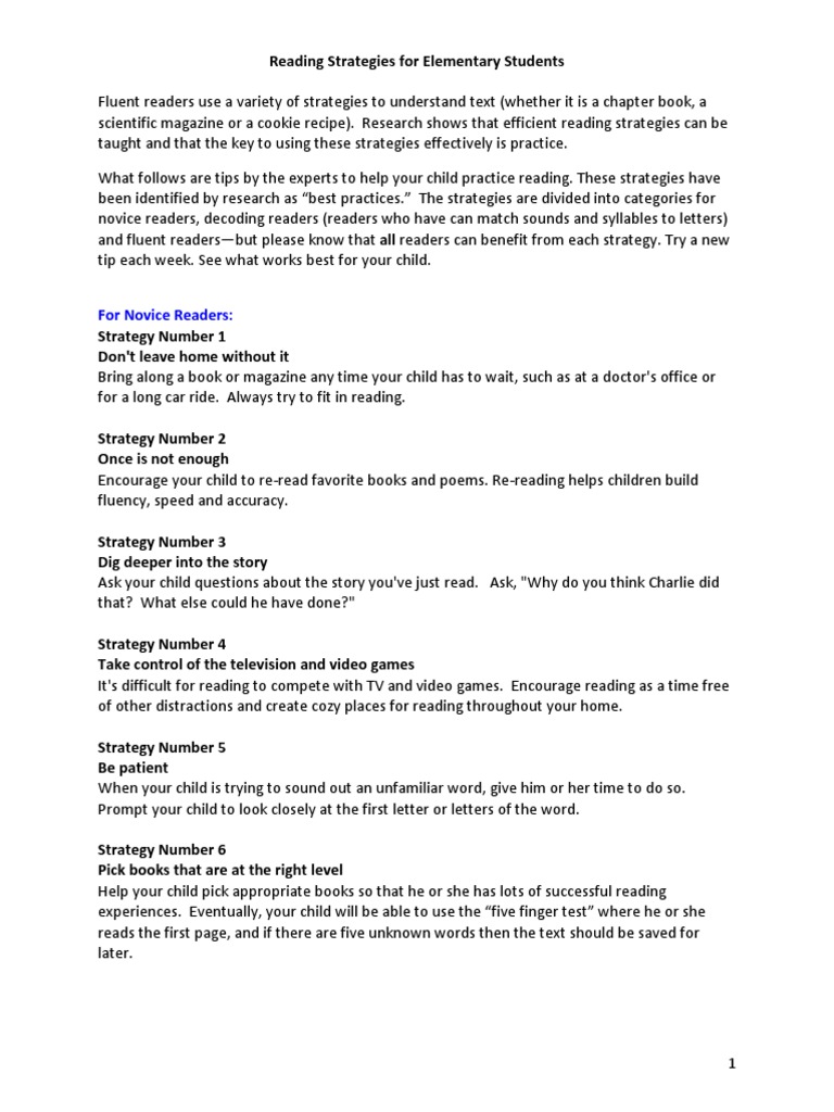 Reading Strategies For Elementary Students | PDF | Reading (Process ...