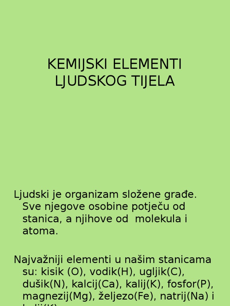 Kemijski Elementi Ljudskog Tijela | PDF