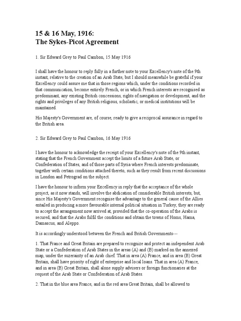 The Sykes-Picot Agreement | PDF | Sykes–Picot Agreement | International ...