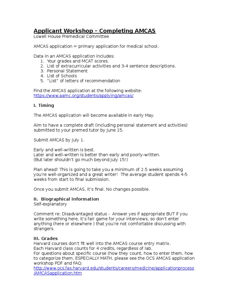 Completing AMCAS | PDF | Guide Book | Medicine