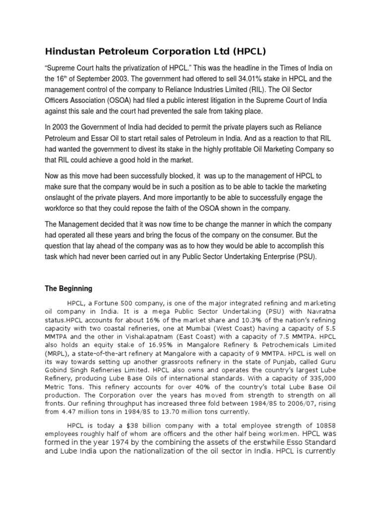 HPCL Case | PDF | Strategic Management | Economies