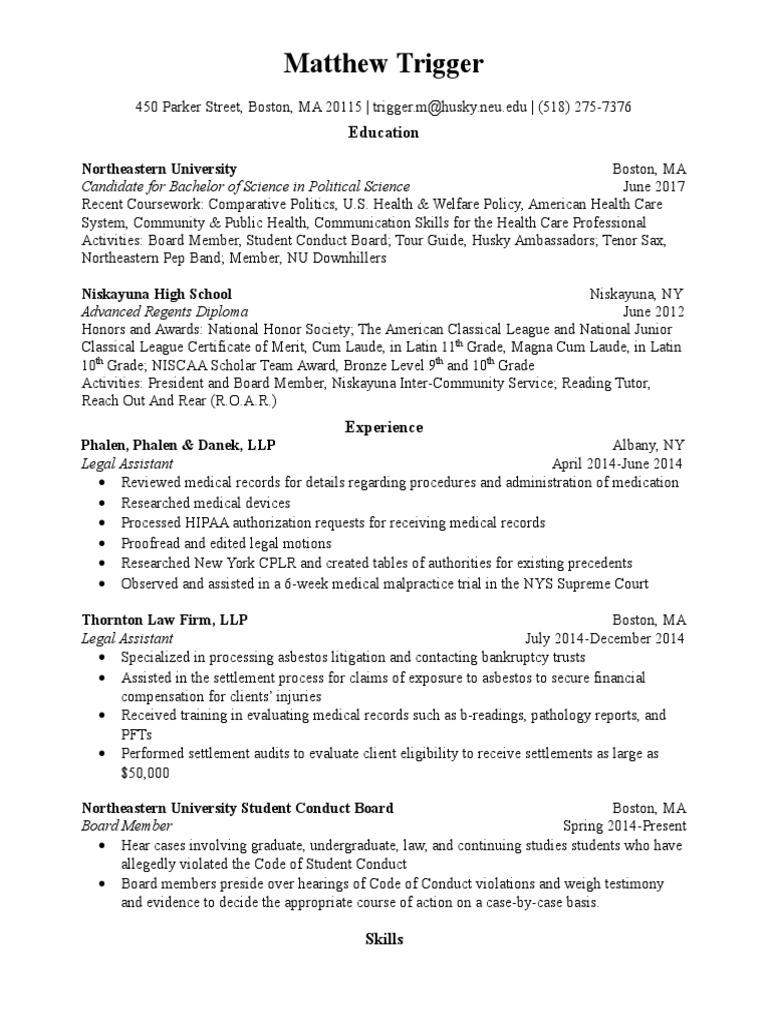 Matthew Trigger's Political Science Resume | PDF