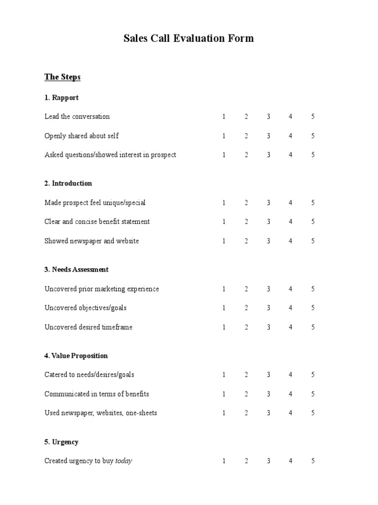 Sales Call Evaluation Form | PDF