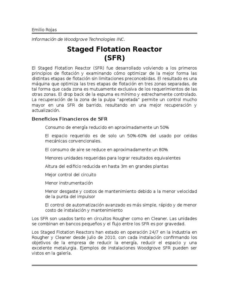 SFR - Staged Flotation Reactor | PDF | Motor a reacción | Energía y ...