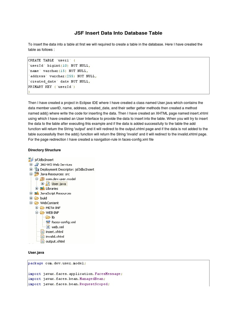 JSF Insert Data Into Database Table | PDF | Xhtml | Html JSF Insert Data Into Database Table | PDF | Xhtml | Html