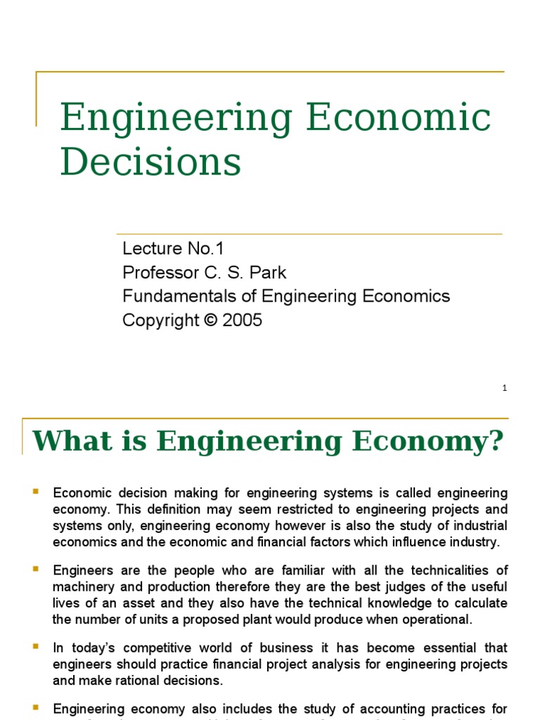 SE-307-CHAPTER 1 Engineering Economic Decisions | PDF | Engineering | Economics