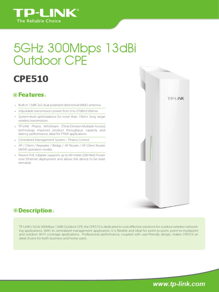 CPE510 V1 Datasheet | PDF | Ieee 802.11 | Wireless Access Point