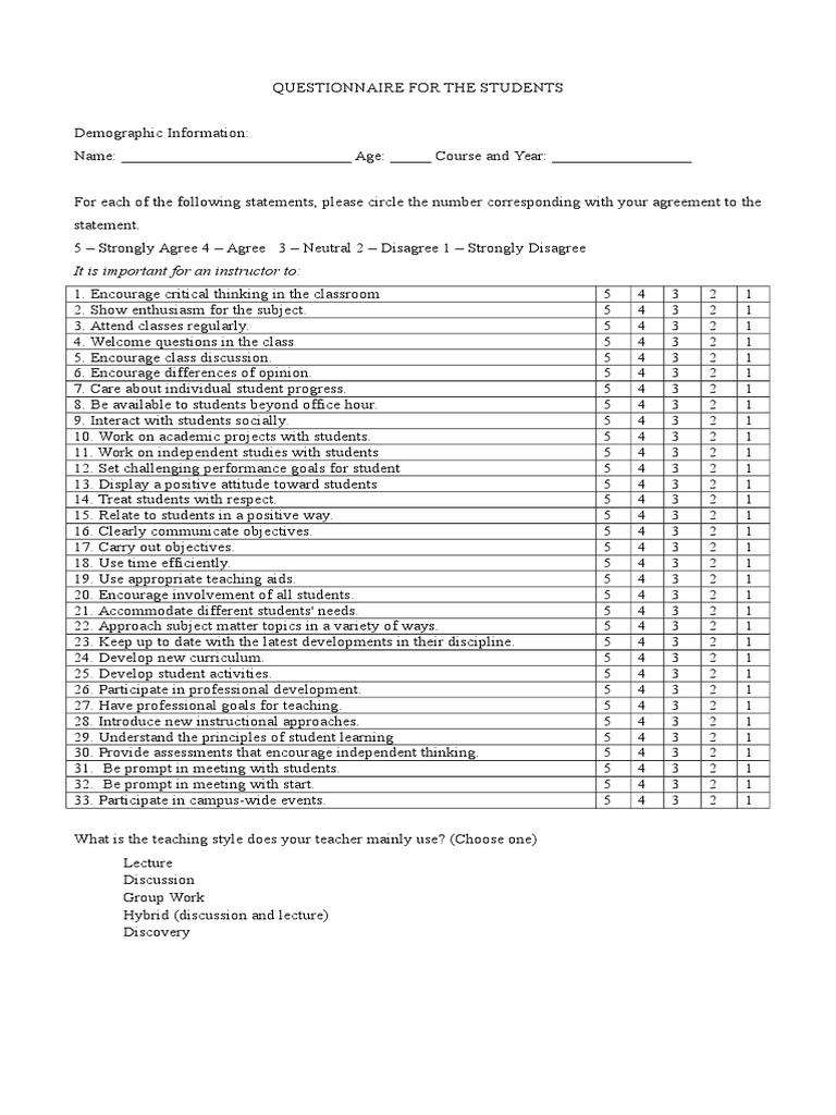 Student Teaching Evaluation Questionnaire | PDF | Career & Growth