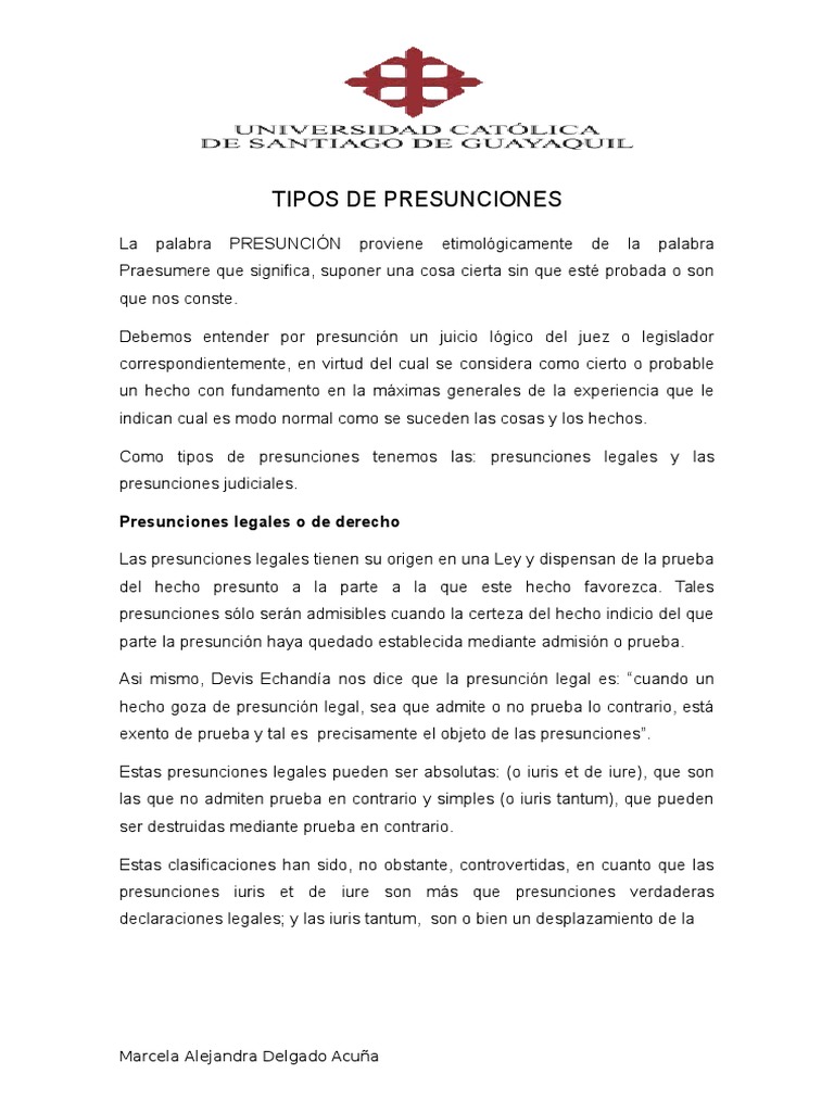 Tipos de Presunciones en Derecho | PDF | Evidencia (ley) | Epistemología