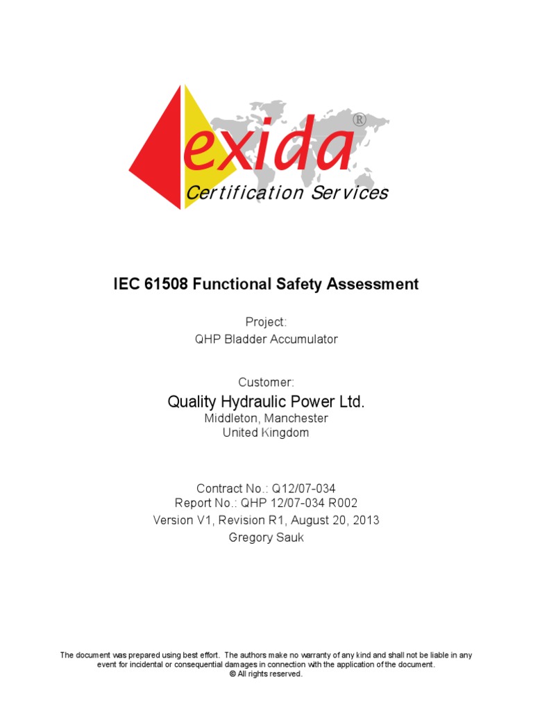 Hydraulic Accumulators SIL Certificate Exida | PDF | Verification And Validation | Quality