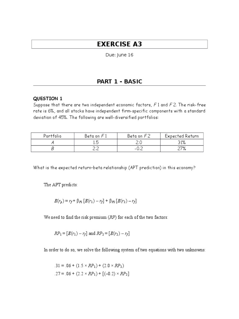 Exercise A3 - Answers | PDF | Beta (Finance) | Arbitrage