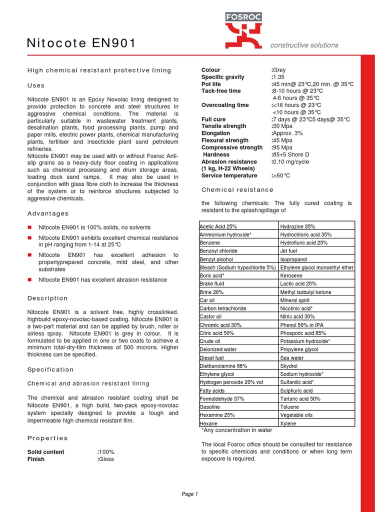 Nitocote EN901 | PDF | Acid | Epoxy