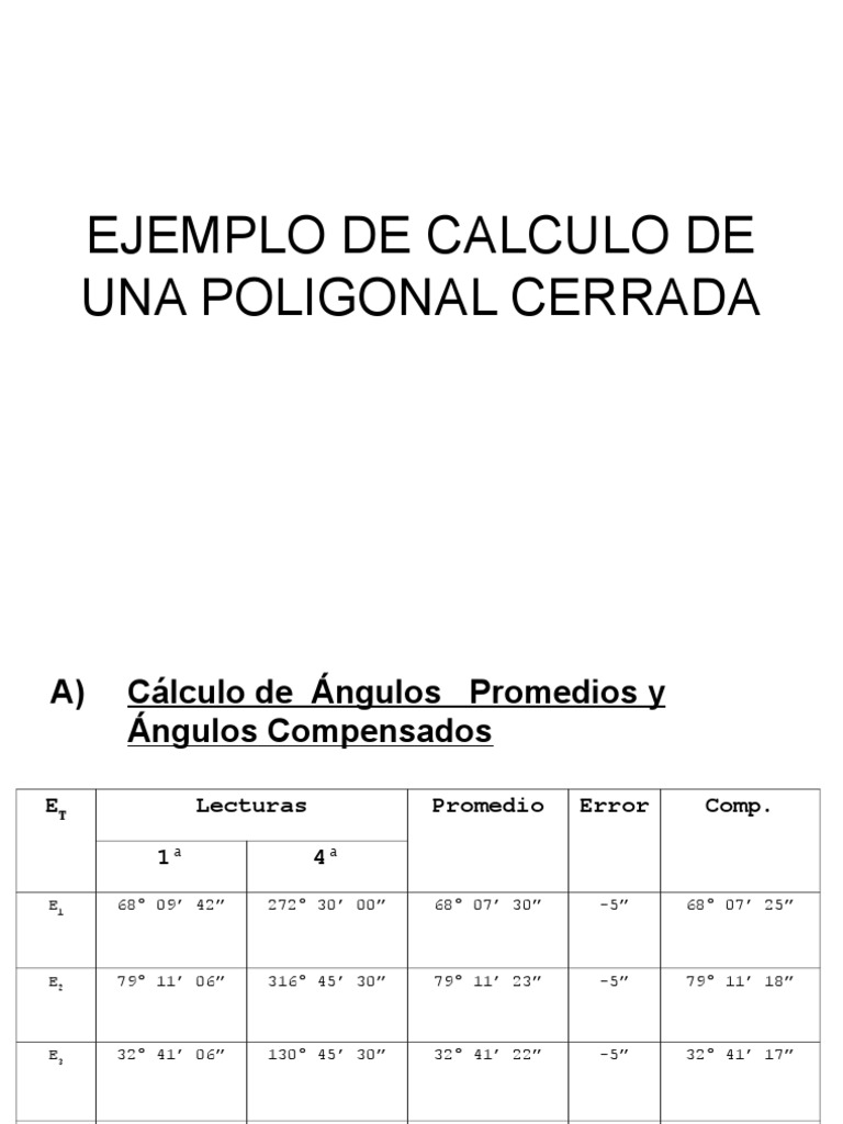 Ejemplo de Calculo de Una Poligonal Cerrada | PDF | Azimut | Matemática ...