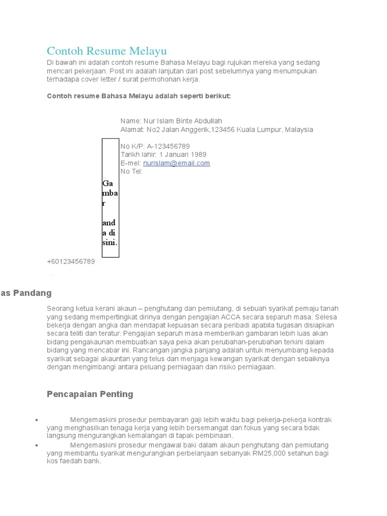 Contoh Resume Melayu | PDF
