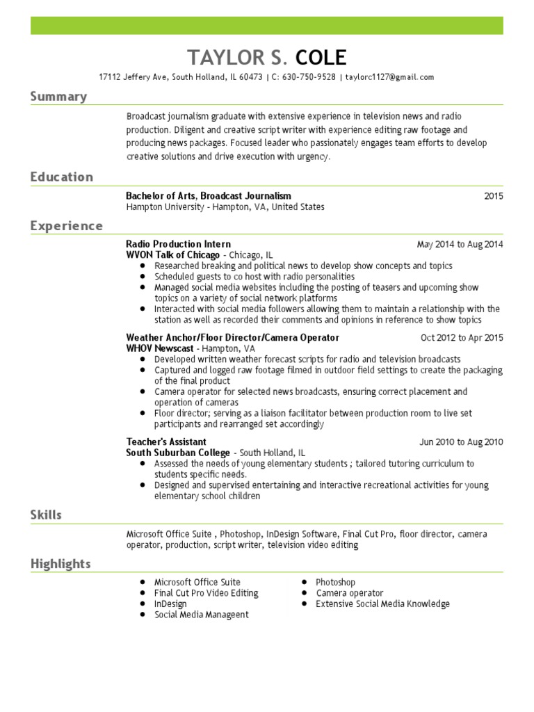 Broadcast Journalism Graduate Profile | PDF | Career & Growth